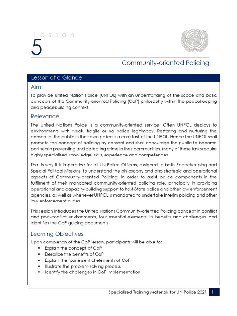 UNPOL STM Lesson 5 Community-Oriented Policing | PDF | Community Policing | Police