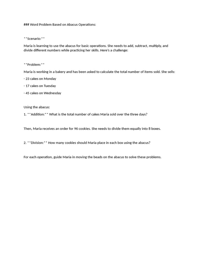 Word Problem Based On Abacus Operations | PDF