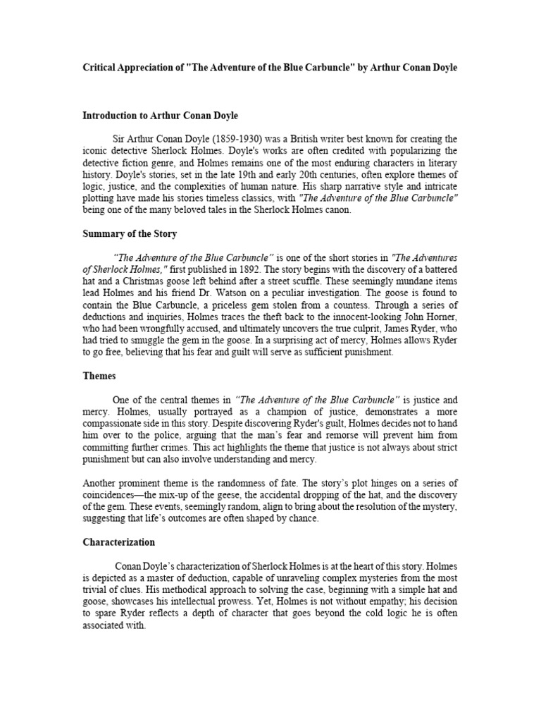 Adventure of Blue Carbuncle | PDF | Sherlock Holmes | Arthur Conan ...