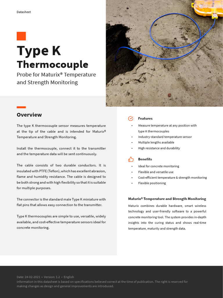 Type K Thermocouple Datasheet | PDF | Thermocouple | Electrical Connector