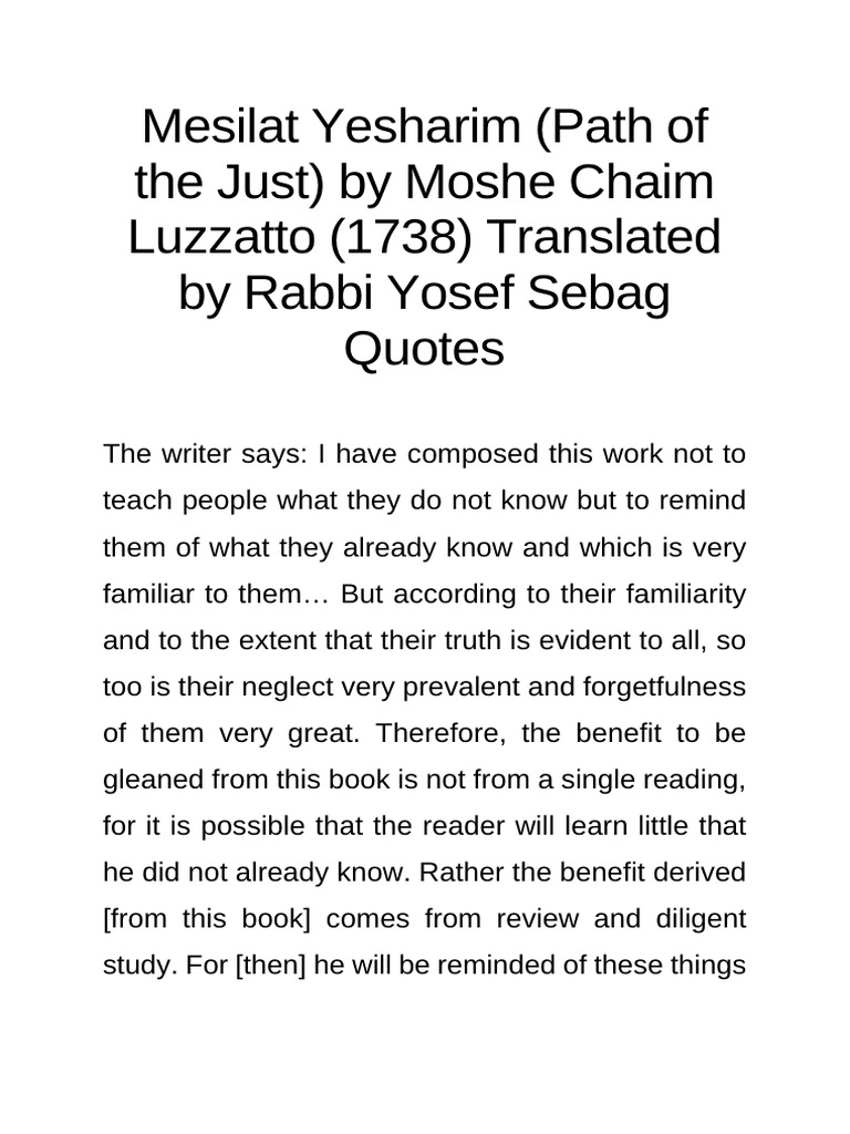 Mesilat Yesharim by Moshe Chaim Luzzatto Compressed | PDF | Jewish ...