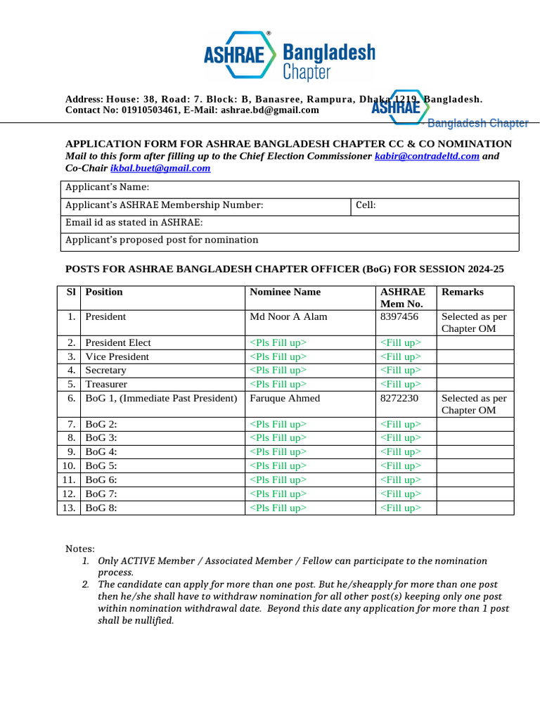 ASHRAE BD Nomination Application Form 2024-2025 | PDF | Presidencies ...