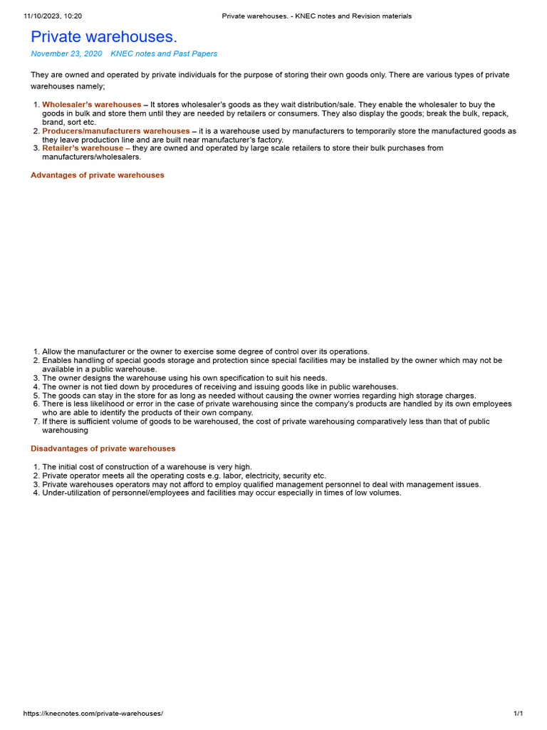 Private Warehouses. - KNEC Notes and Revision Materials | PDF ...