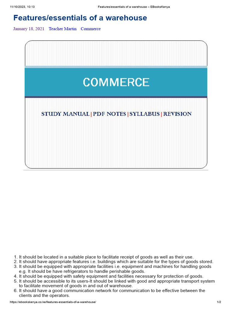 Features - Essentials of A Warehouse - EBooksKenya | PDF