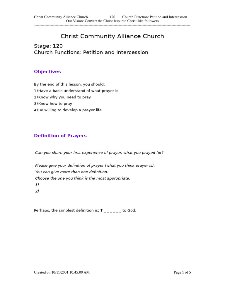 Petition & Intercession 120 | PDF | Prayer | Intercession