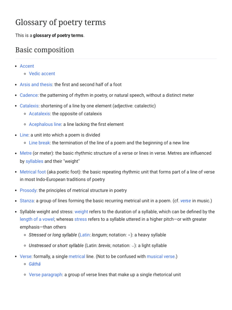 Glossary of Poetry Terms - Wikipedia | PDF | Metre (Poetry) | Poetry