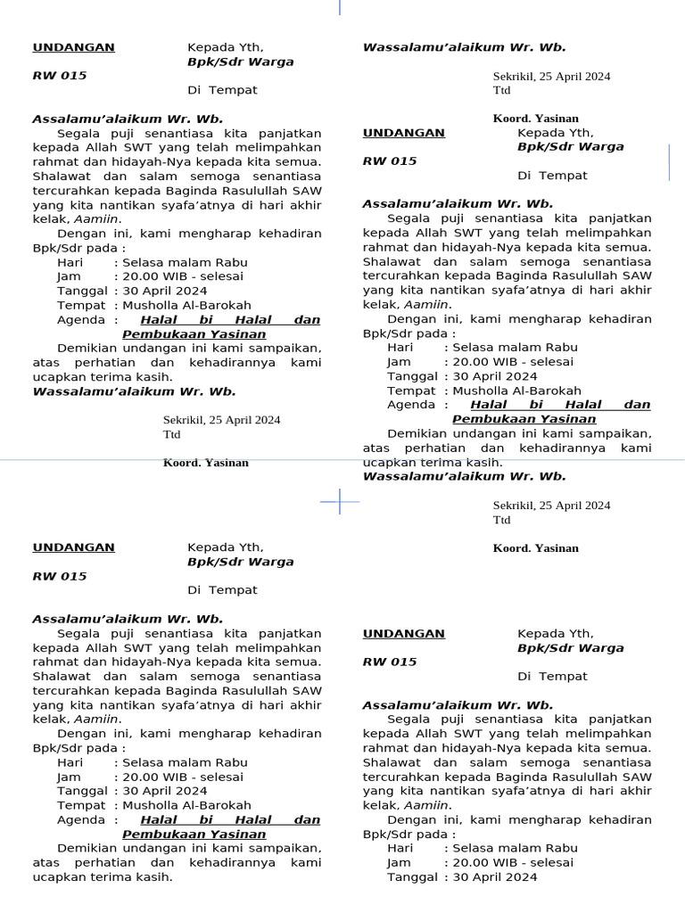 UNDANGAN Yasinan | PDF | Agama & Spiritualitas