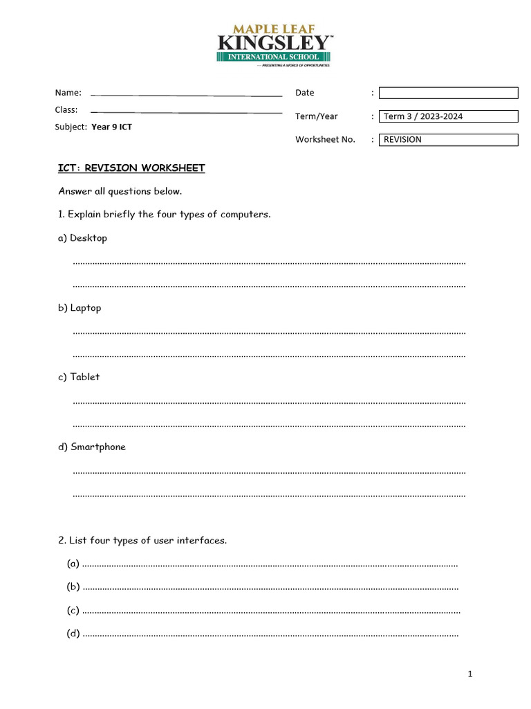 T3 Y9 Revision Worksheet | PDF | Computing | Computer Science