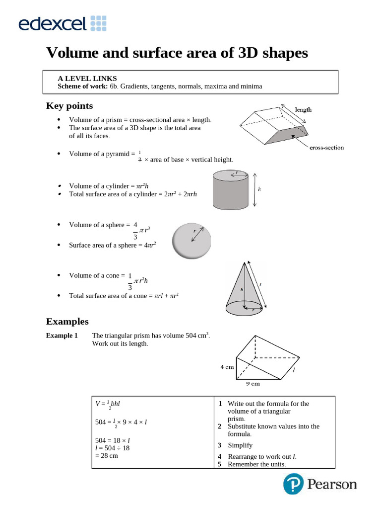 6b Volume and Surface Area of 3D Shapes | PDF | Area | Volume
