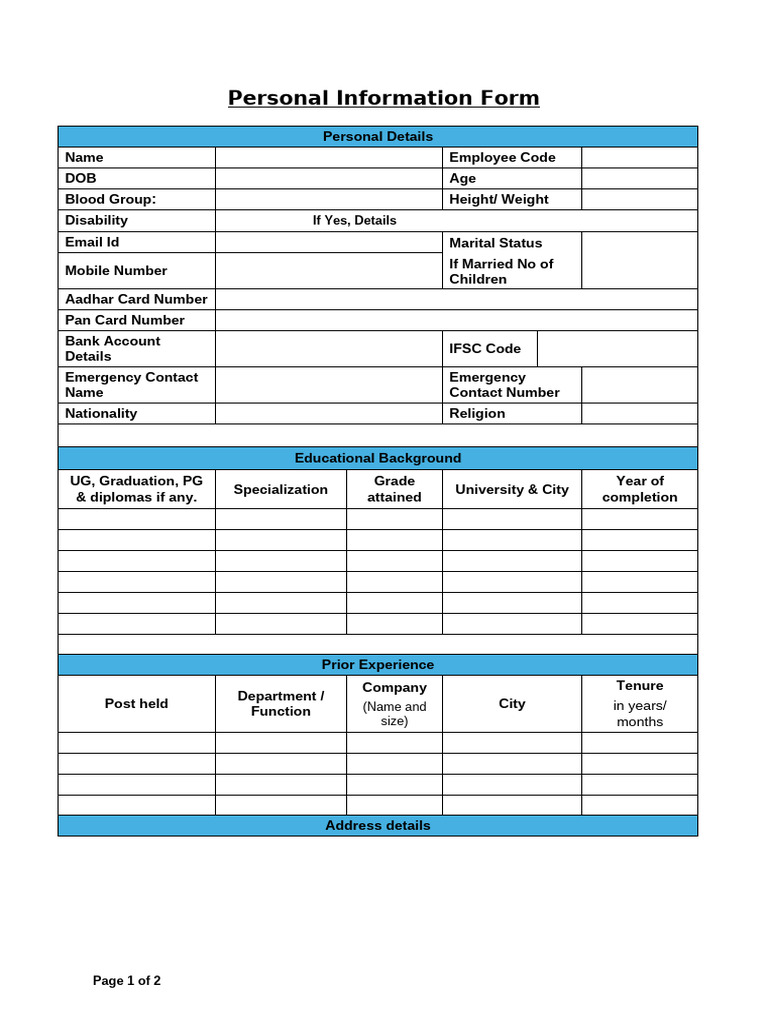 Employee Joining Form | PDF