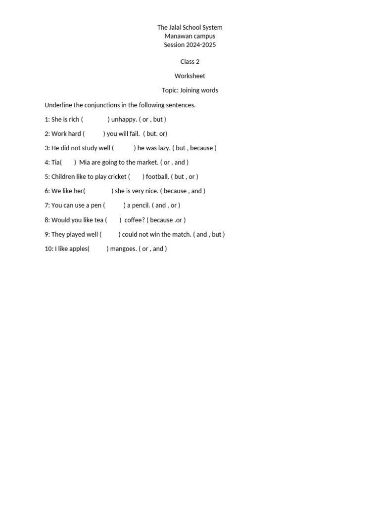 Class 2 worksheet joining words | PDF