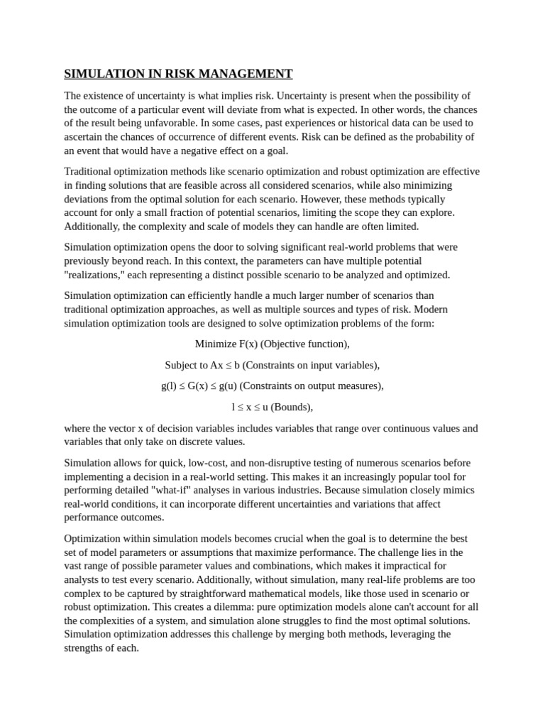 SIMULATION IN RISK MANAGEMENT | PDF | Mathematical Optimization | Risk