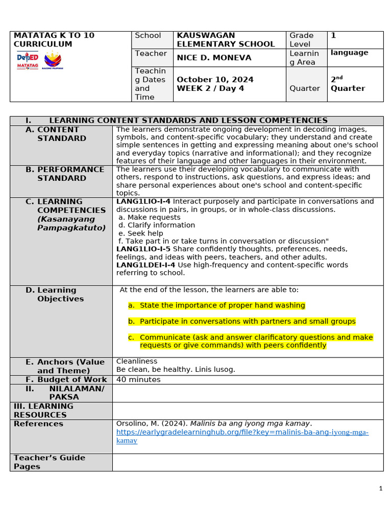 Quarter 2 Week 2 Day 4 | PDF | Vocabulary | Learning