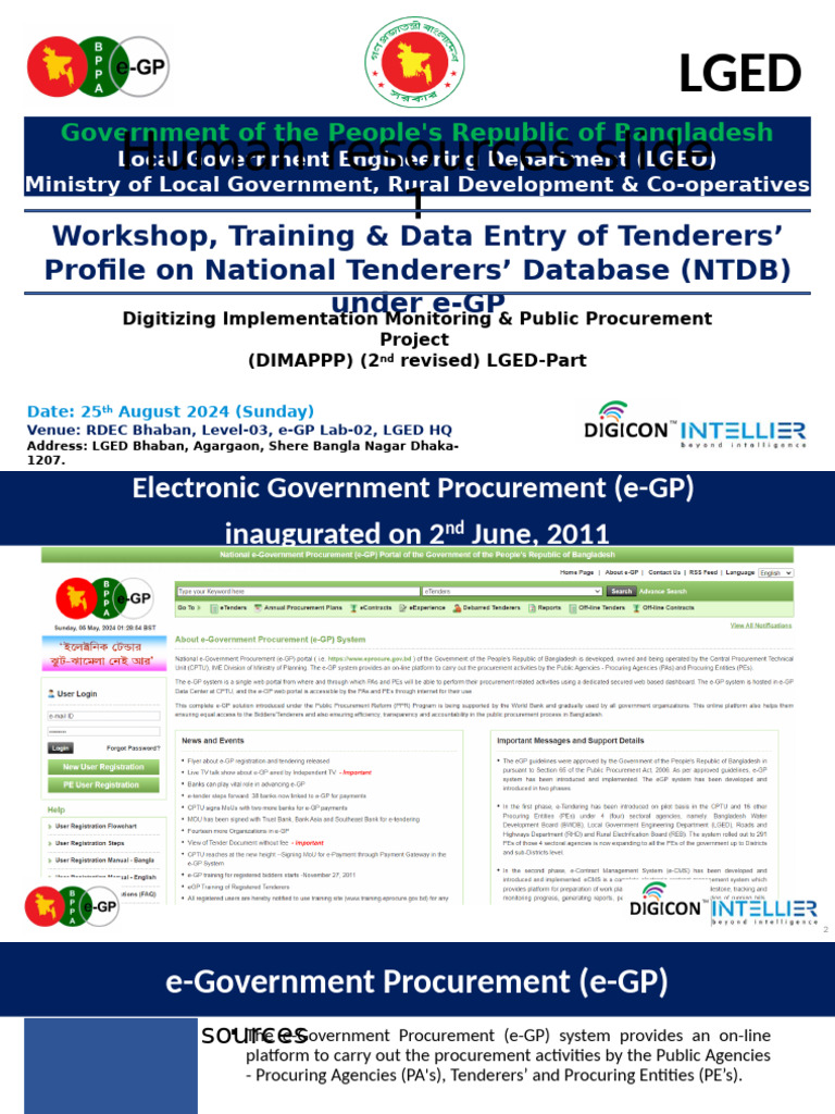 Training Presentation-LGED-NTDB (2nd Revised) | PDF | E Government | Business