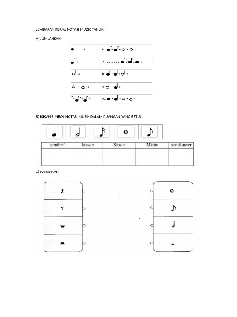 Lembaran Kerja Notasi Muzik | PDF