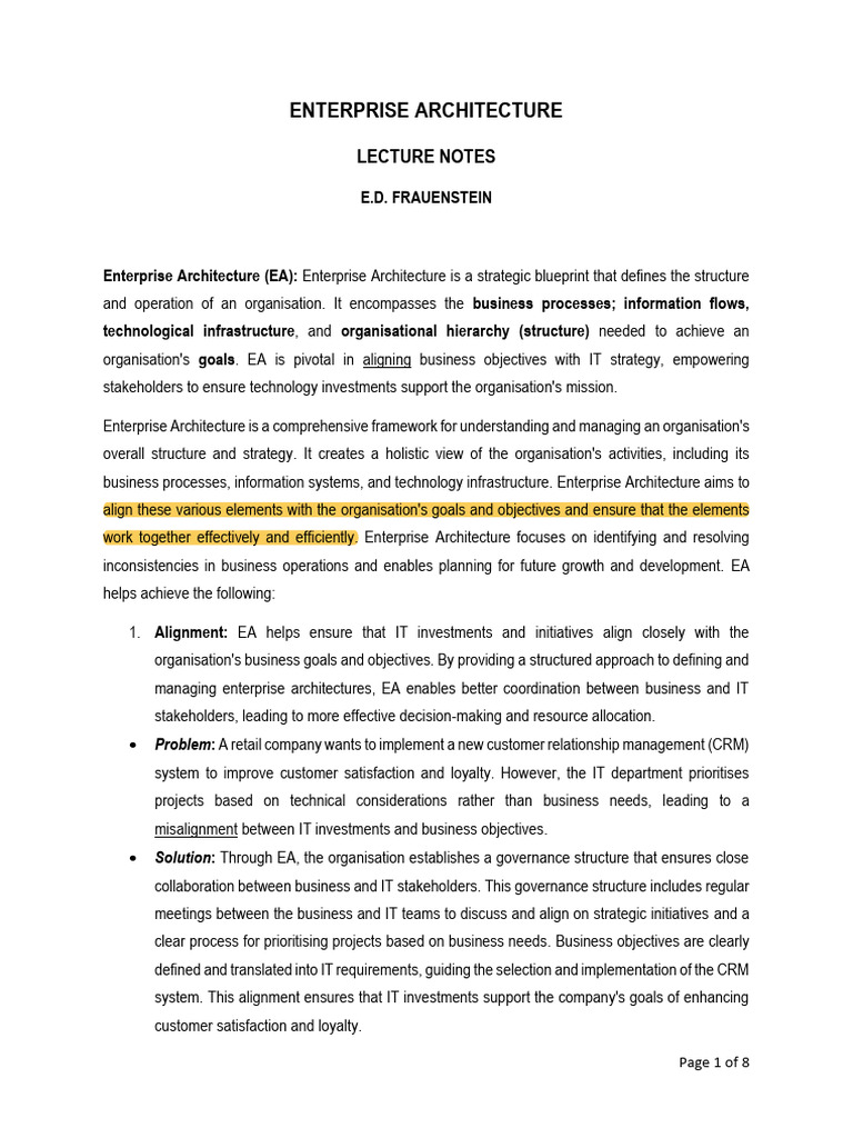 Enterprise Architecture - Lecture Notes | PDF | Enterprise Architecture ...