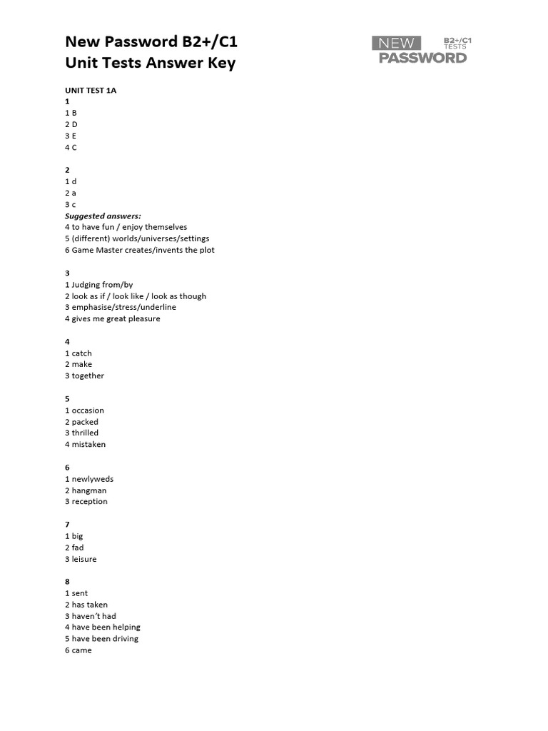 New Password B2+ C1 UT Answer Key | PDF