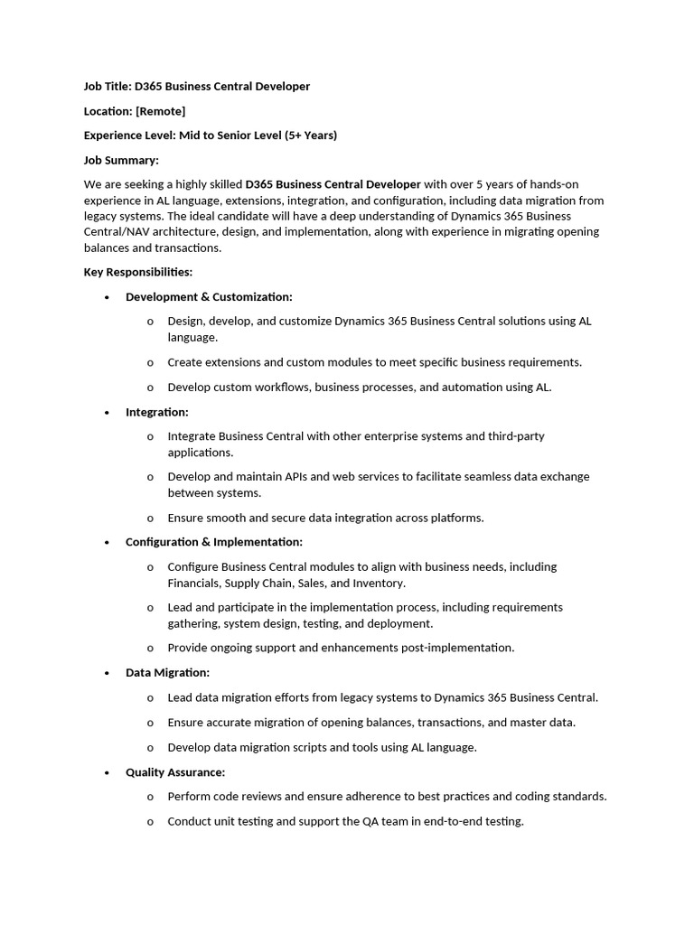 D365 Business Central JD | PDF | Software | Information Technology Management