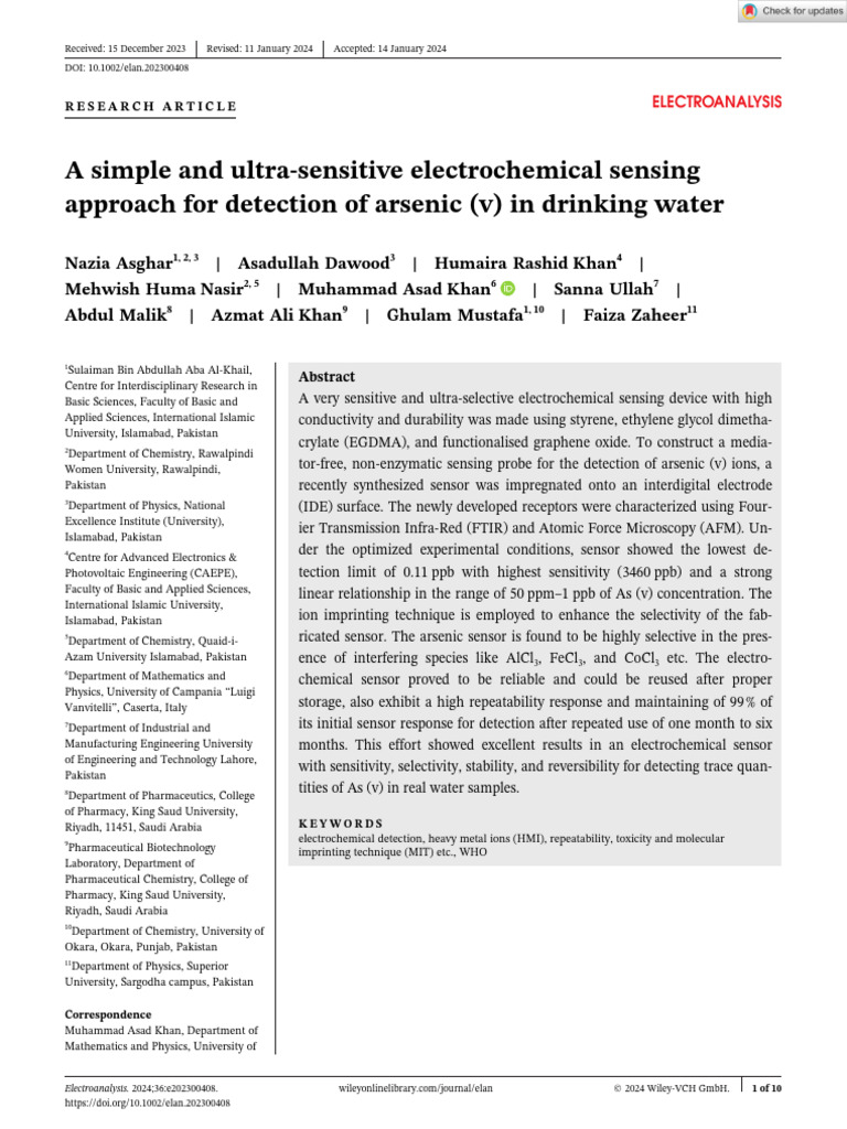 Electroanalysis - 2024 - Asghar - A Simple and Ultra Sensitive Electrochemical Sensing Approach ...