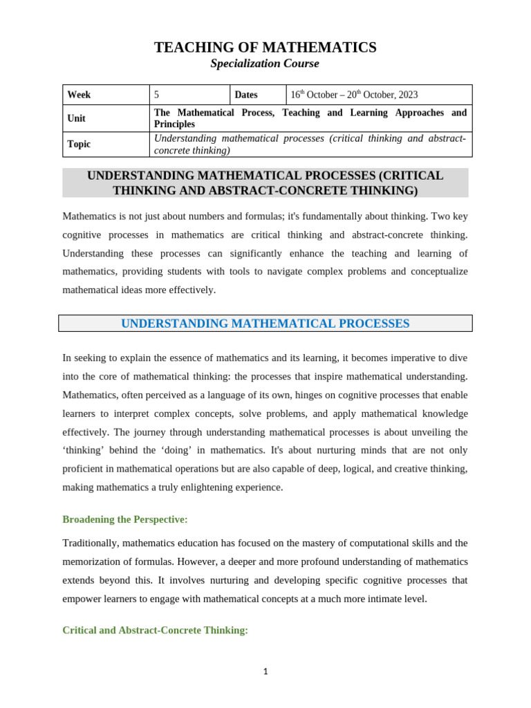 5.1 - Understanding Mathematical Processes | PDF | Mathematics ...