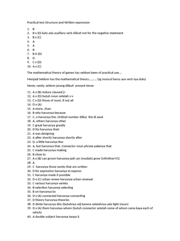 Practical Test Structure and Written Expression | PDF | Teaching ...