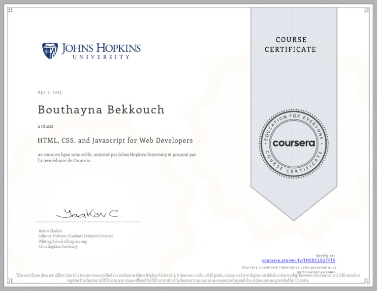 HTML Certificat | PDF