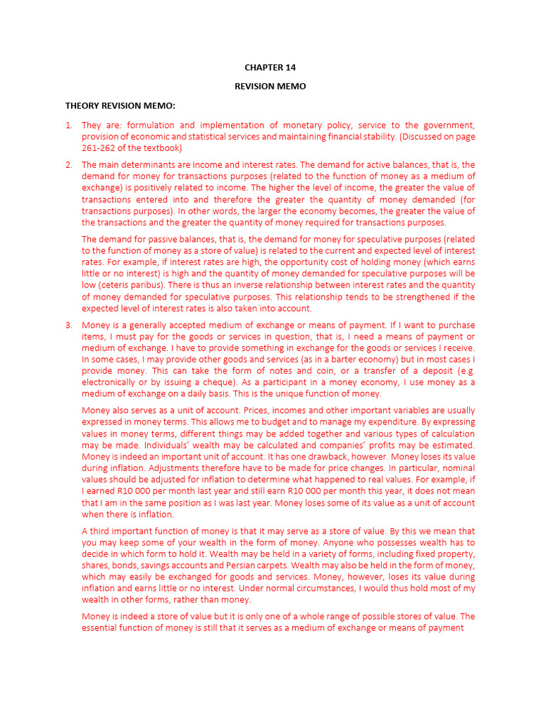 Chapter 14 - Revision Memo | PDF | Money | Interest