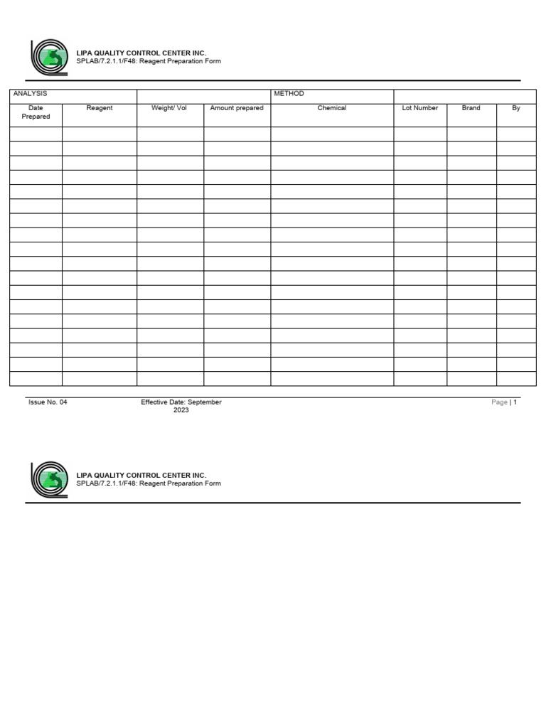 LIPA Reagent Preparation Form 04 | PDF