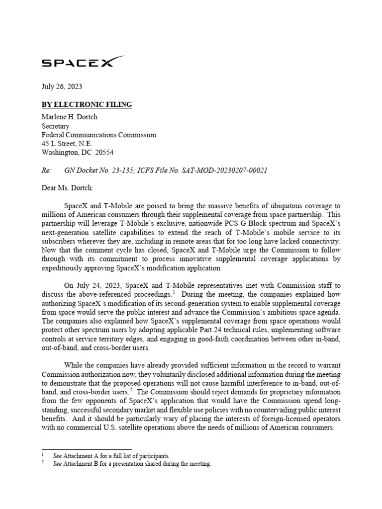 By Electronic Filing: Re: GN Docket No. 23-135 ICFS File No. SAT-MOD-20230207-00021 | PDF | T ...
