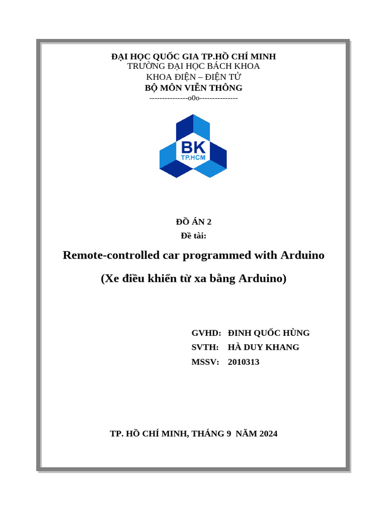Remote-controlled car programmed with Arduino (Xe điều khiển từ xa bằng ...