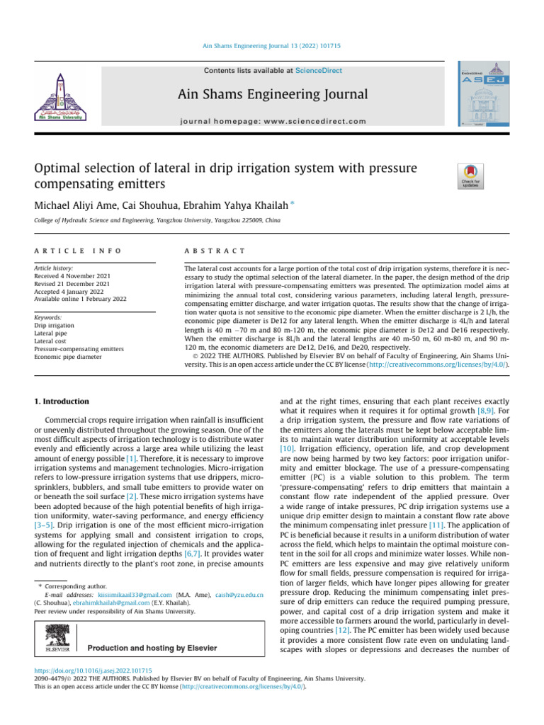 [Paper] Optimal selection of lateral in drip irrigation system with ...