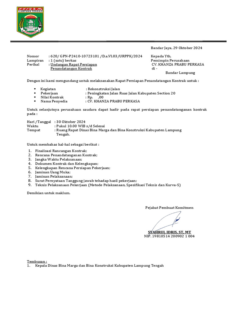 UNDANGAN Peningkatan Jalan Ruas Jalan Kabupaten Section 20 | PDF