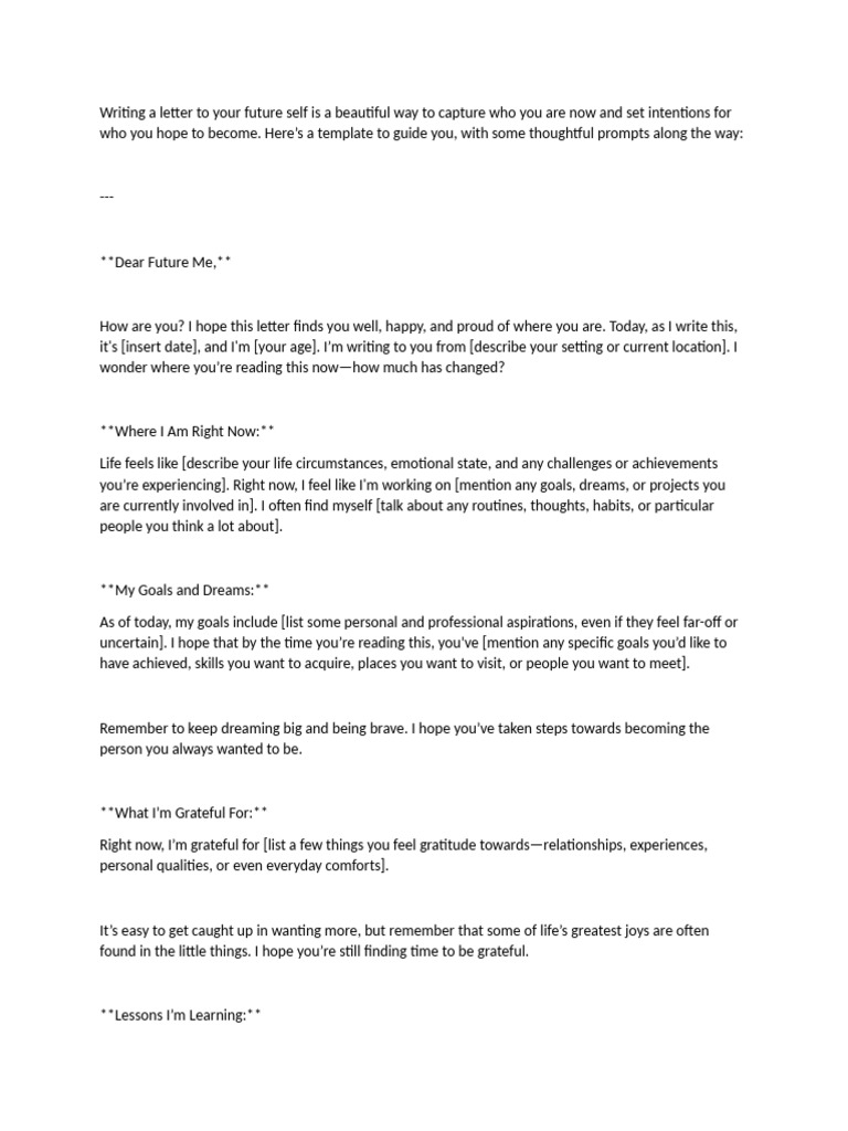 Letter to My Future Self Template | PDF | Psychology | Psychological ...