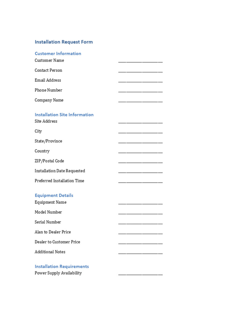 Installation Request Form | PDF | Business | Finance & Money Management