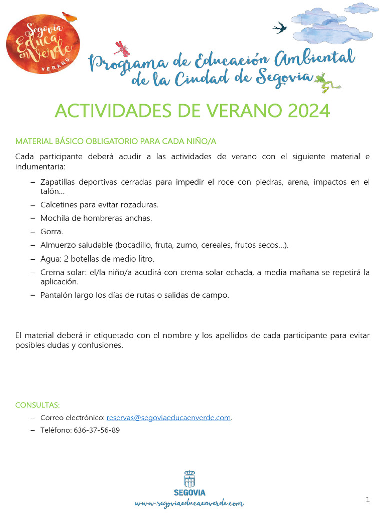 material para campamentos de verano | PDF