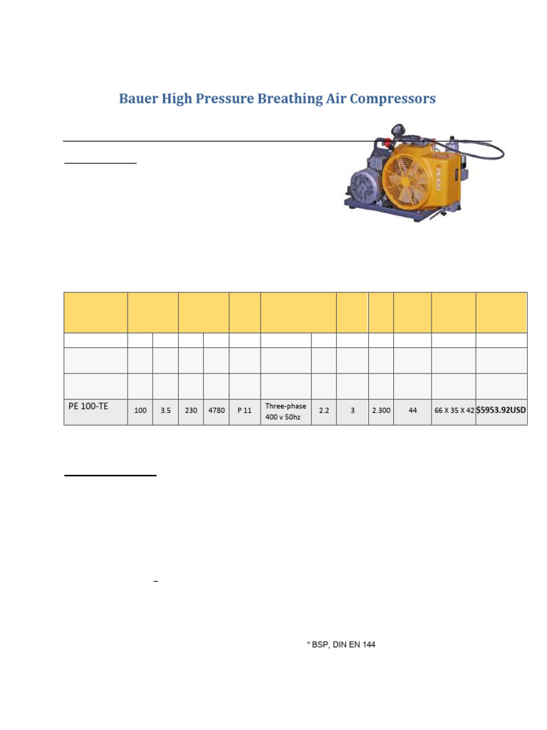 Bauer PE100 Compressor Overview | PDF | Mechanical Engineering | Engines