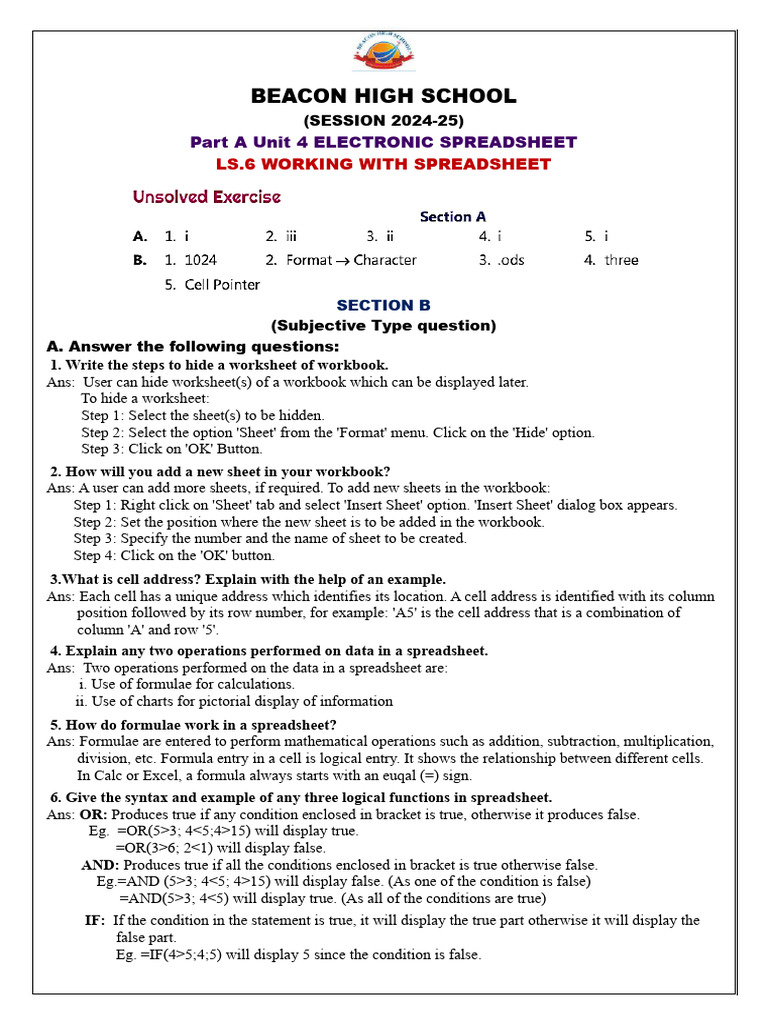 Spreadsheet Basics for Students | PDF | Spreadsheet | Worksheet