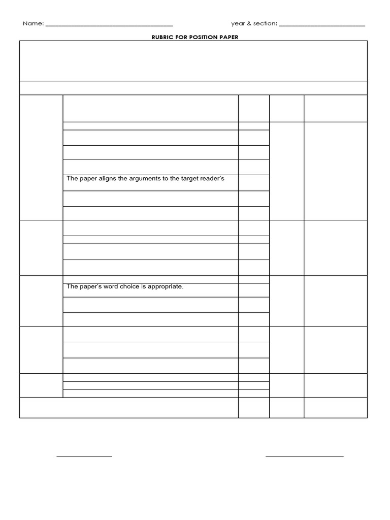 Rubric For Position Paper | PDF | Citation | Argument