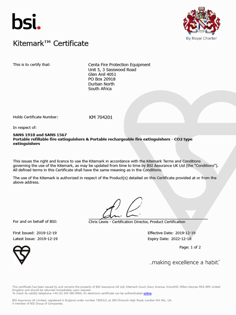 2019-2022 - CENTA BSI Cert. (DCP & CO2) | PDF | Consumer Protection ...