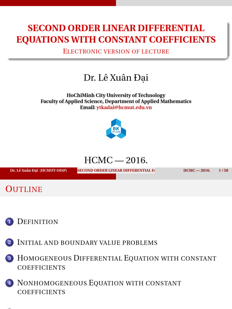 Second Order Differential Equations Handout | PDF | Differential Calculus | Calculus