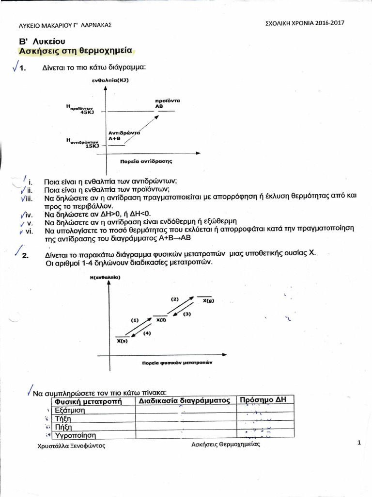 ΑΣΚΗΣΕΙΣ ΣΤΗ ΘΕΡΜΟΧΗΜΕΙΑ | PDF