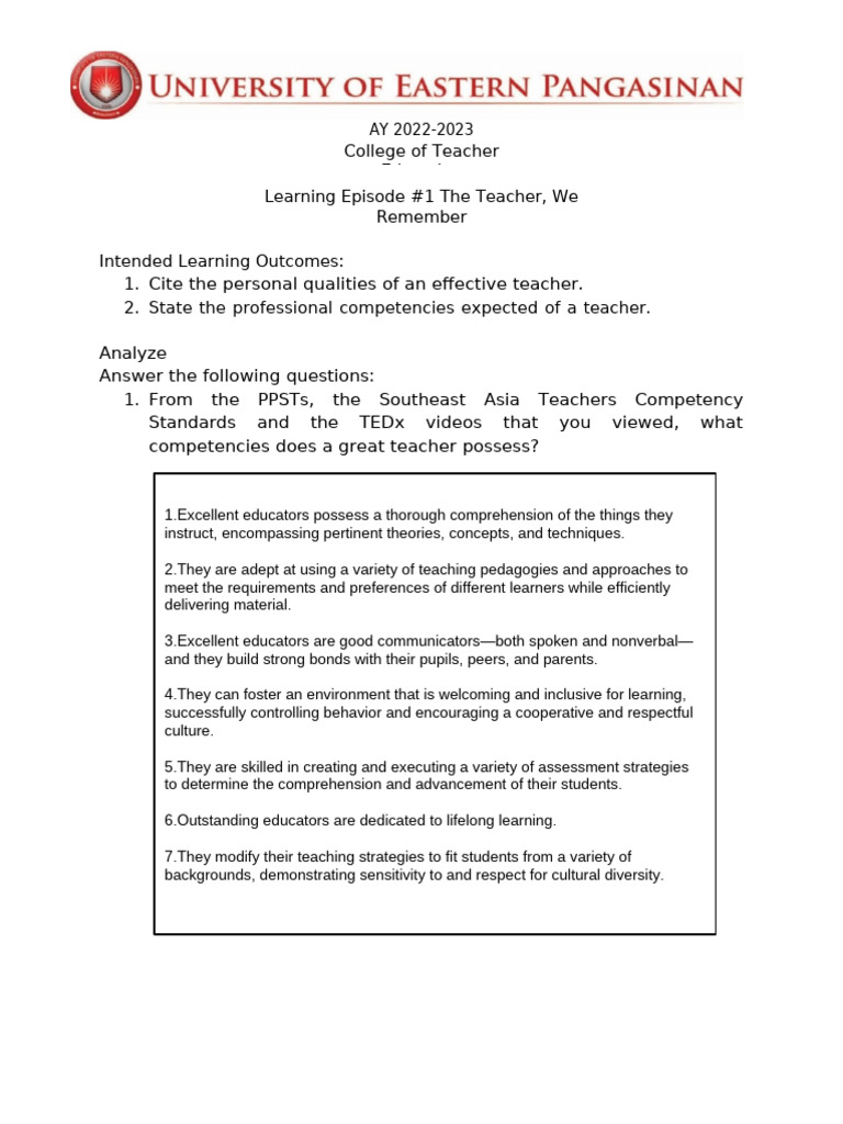 FS2 Learning Episode 1 | PDF | Teachers | Learning