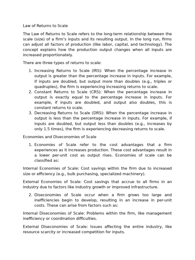 Law of Returns To Scale | PDF | Economies Of Scale | Economies
