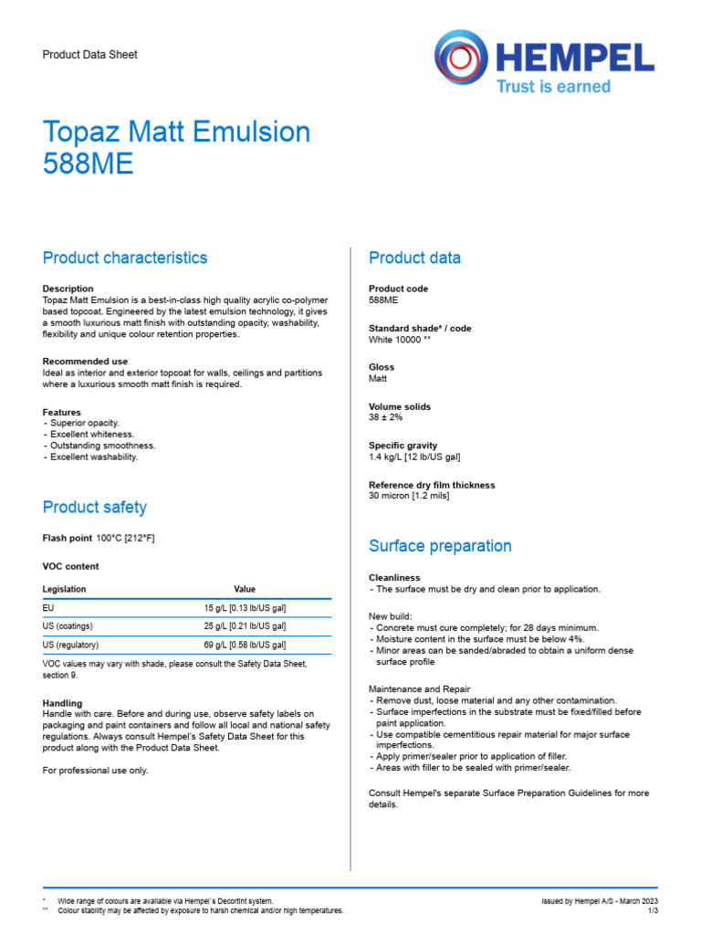 Topaz Matt Emulsion 588ME bluegates | PDF | Paint | Materials