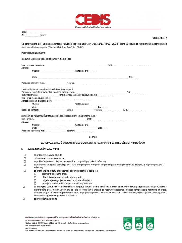 Zahtjev Za Zaključivanje Ugovora o Izgradnji Infrastrukture Za ...