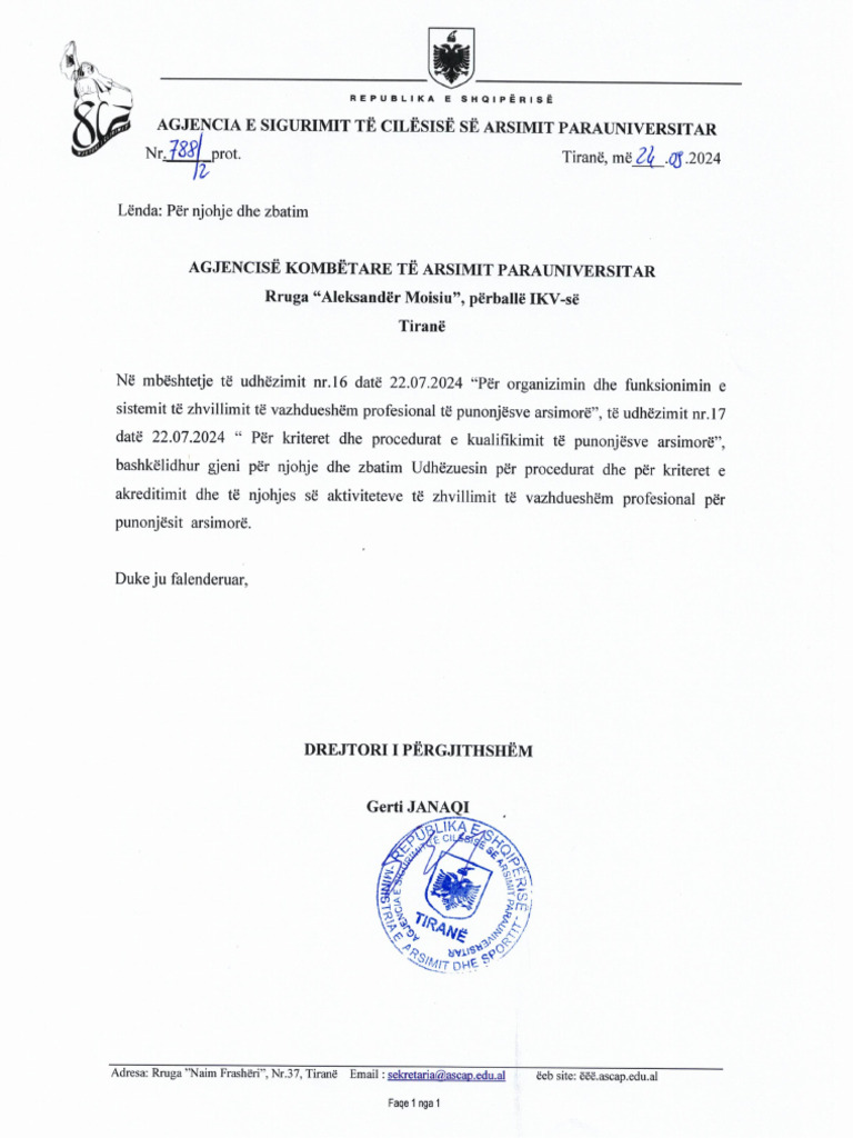 Shkresa Percjellese AKAP | PDF