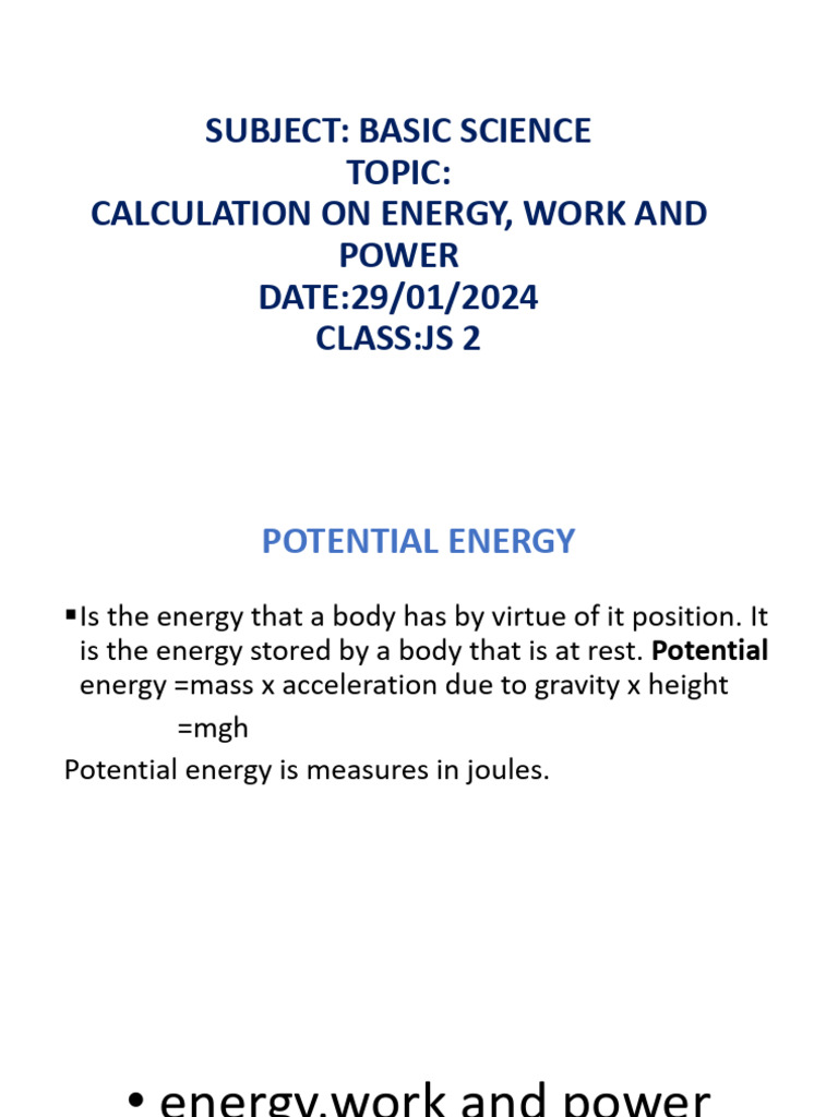 1024 - Calculations On Energy, Work and Power | PDF | Force | Potential Energy
