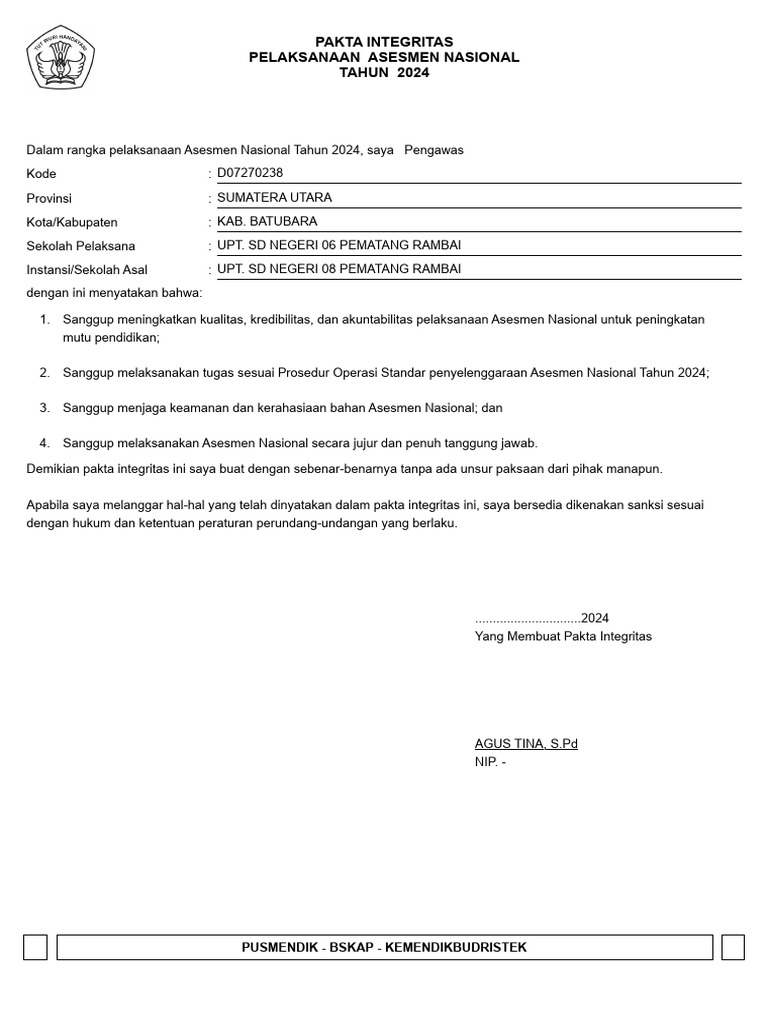 Asesmen Nasional - Tahun 2024 agus | PDF