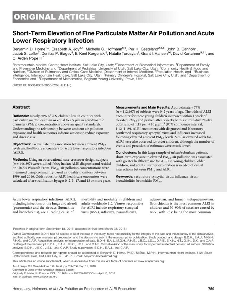 Horne Et Al 2018 Short Term Elevation of Fine Particulate Matter Air ...