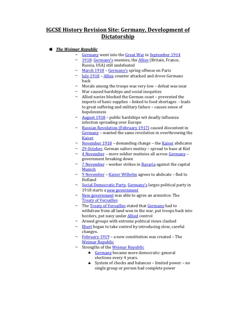 IGCSE History Revision Site FINAL | PDF | Nazi Germany | Weimar Republic